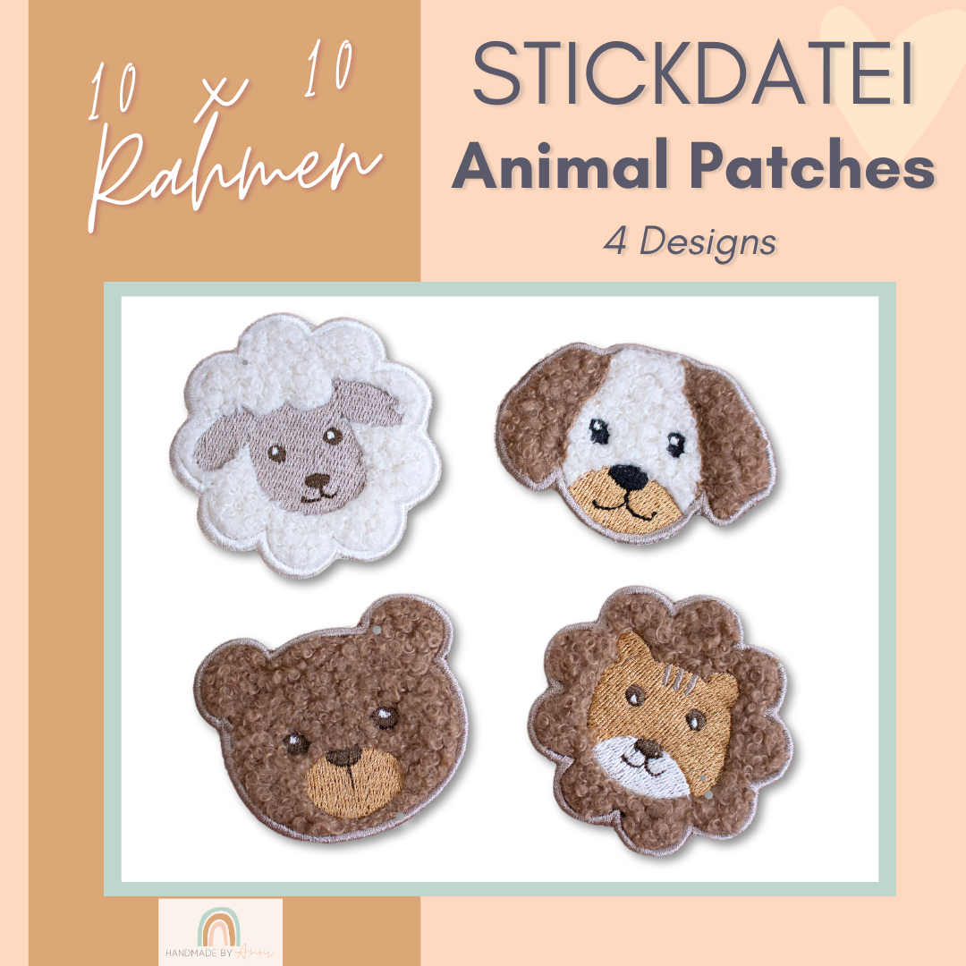 Stickdatei "Animal Patches" 10x10 Rahmen – Handmadebyanni